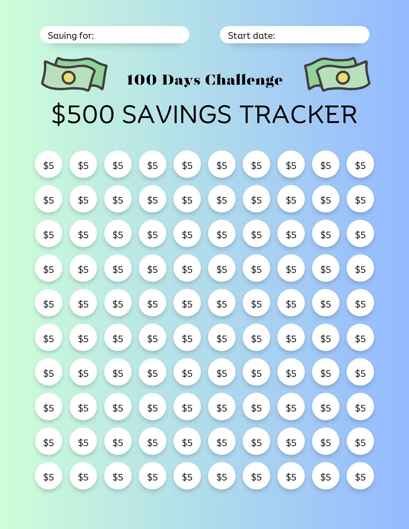 Printable Savings Tracker 500-2000 Dollars - Etsy