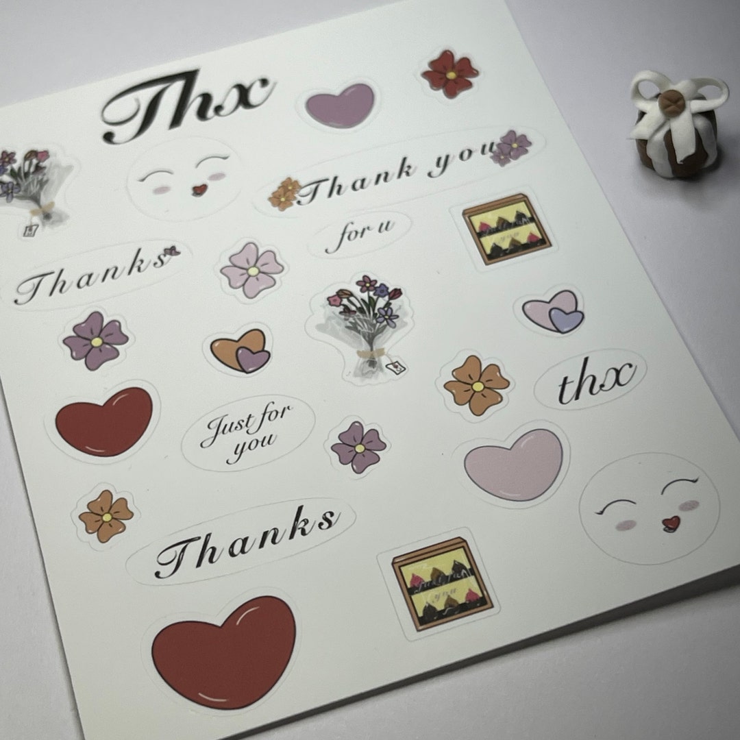 Thank You Sticker Sheet for Cards and Gifts Handmade Stickers to Thx ...