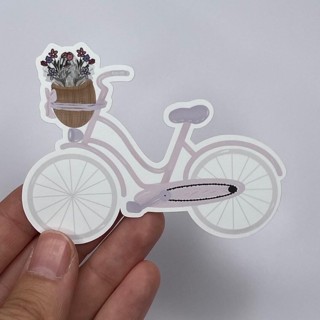 Cute Purple Bicycle Sticker With Flower Basket Summer Weatherproof ...