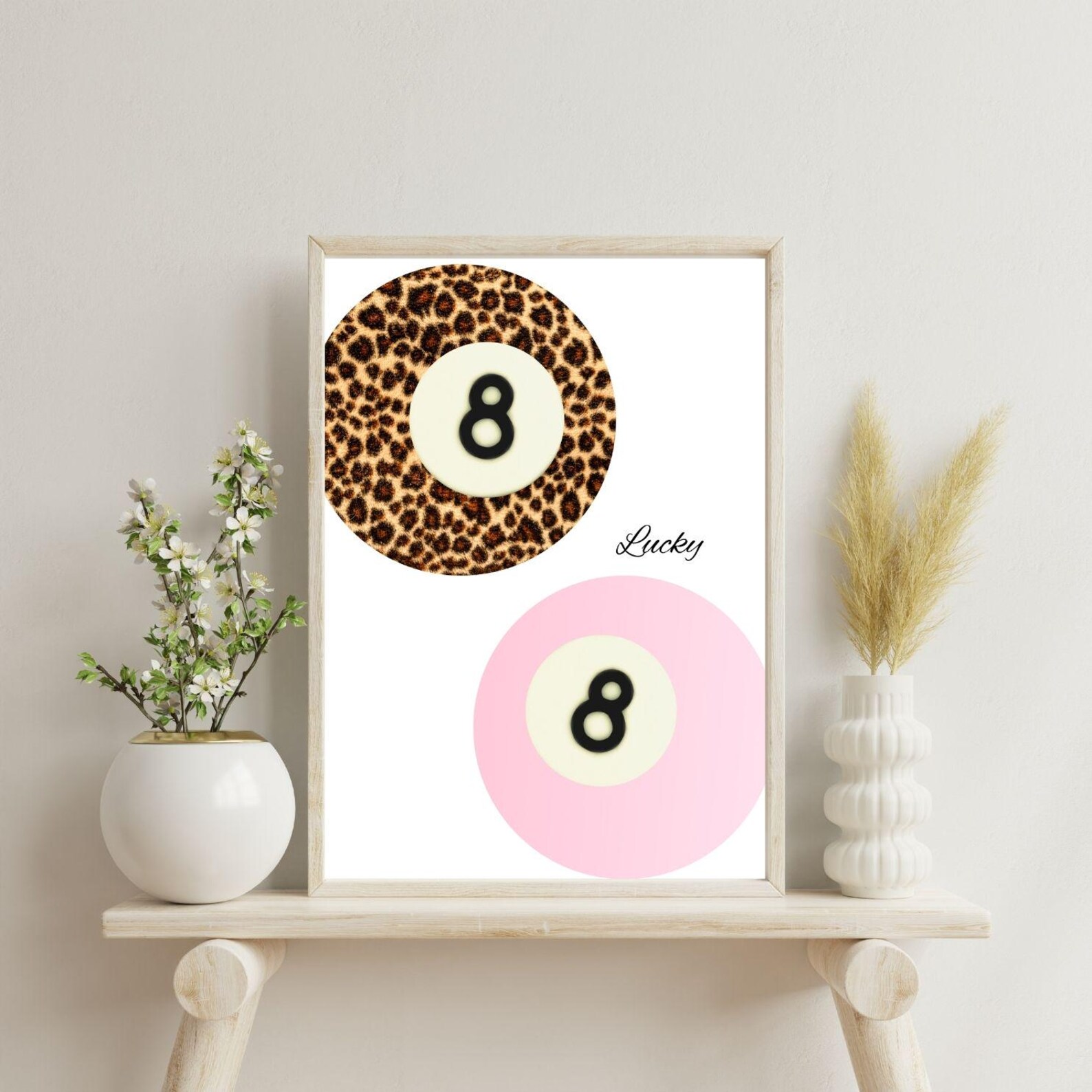 8 Ball Cheetah Print, Retro Lucky Girl, Y2K, Aesthetic Decor, Pink Pool ...