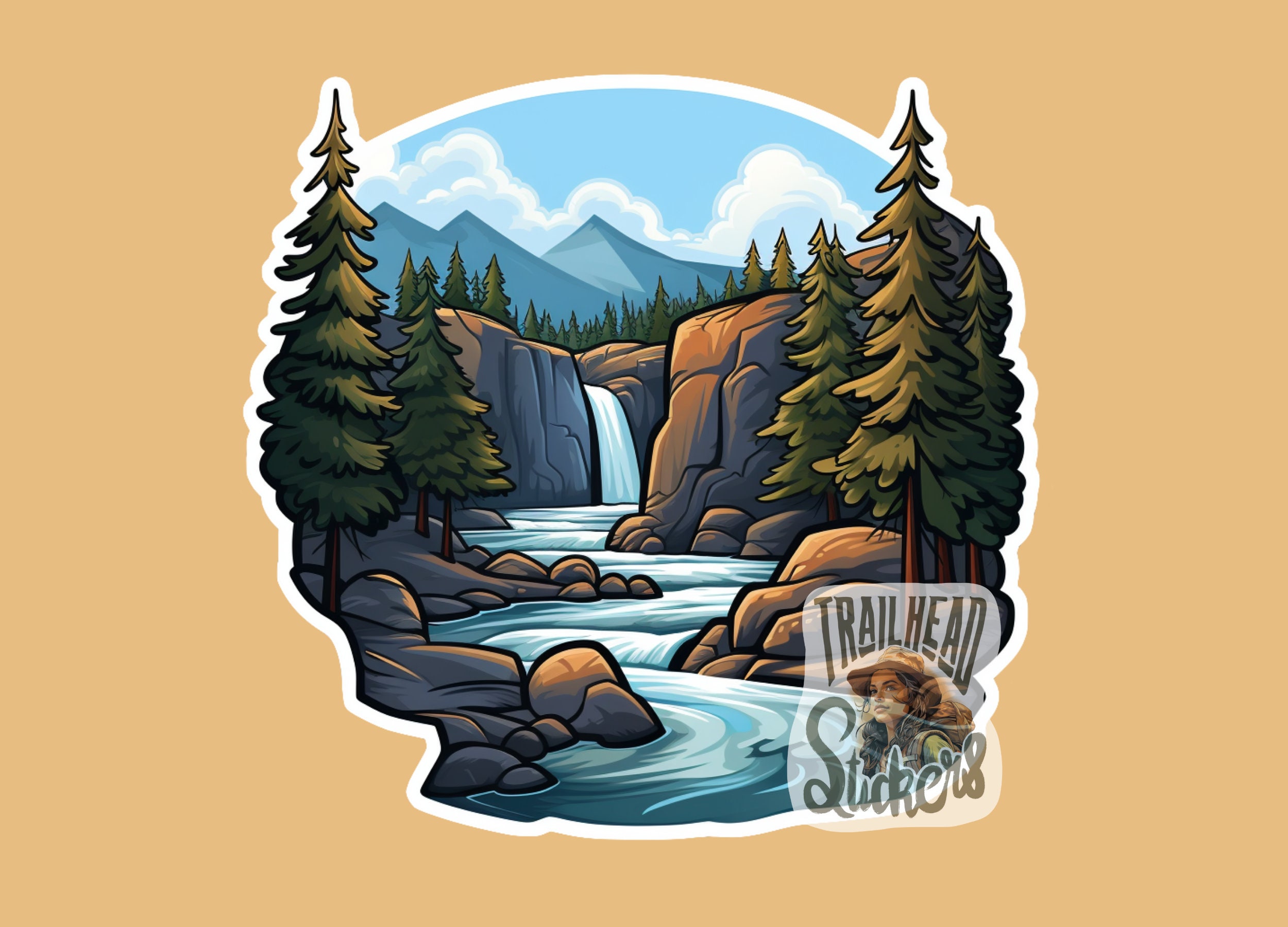 Tranquil Waterfall Decal, Die Cut, Vinyl Sticker, Waterproof, Water ...