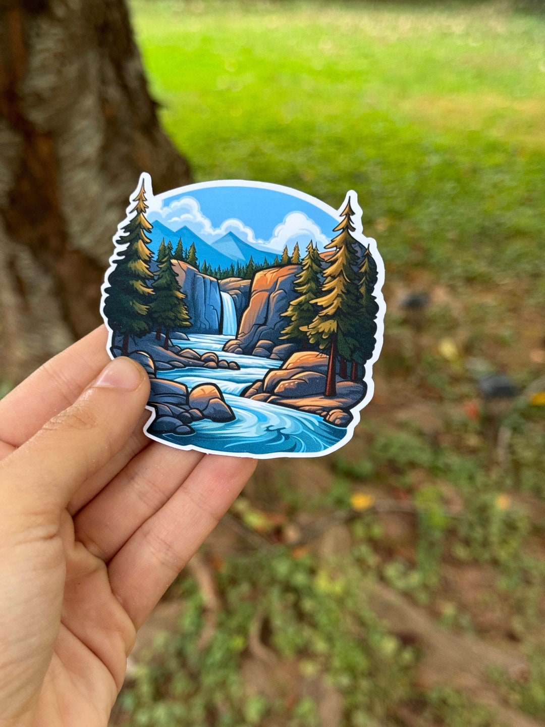 Tranquil Waterfall Decal, Die Cut, Vinyl Sticker, Waterproof, Water ...