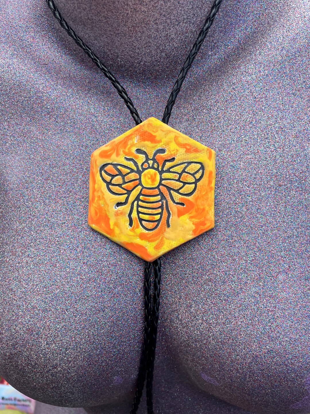 Yellow & Orange Swirl Bumblebee Tile Modern Handmade Ceramic Bolo Tie ...