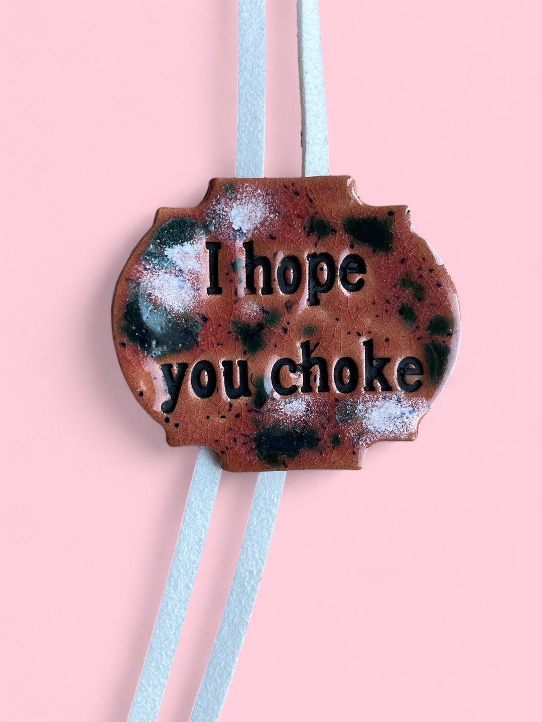 Red & Black Speckled I Hope You Choke Modern Handmade Ceramic Bolo Tie ...