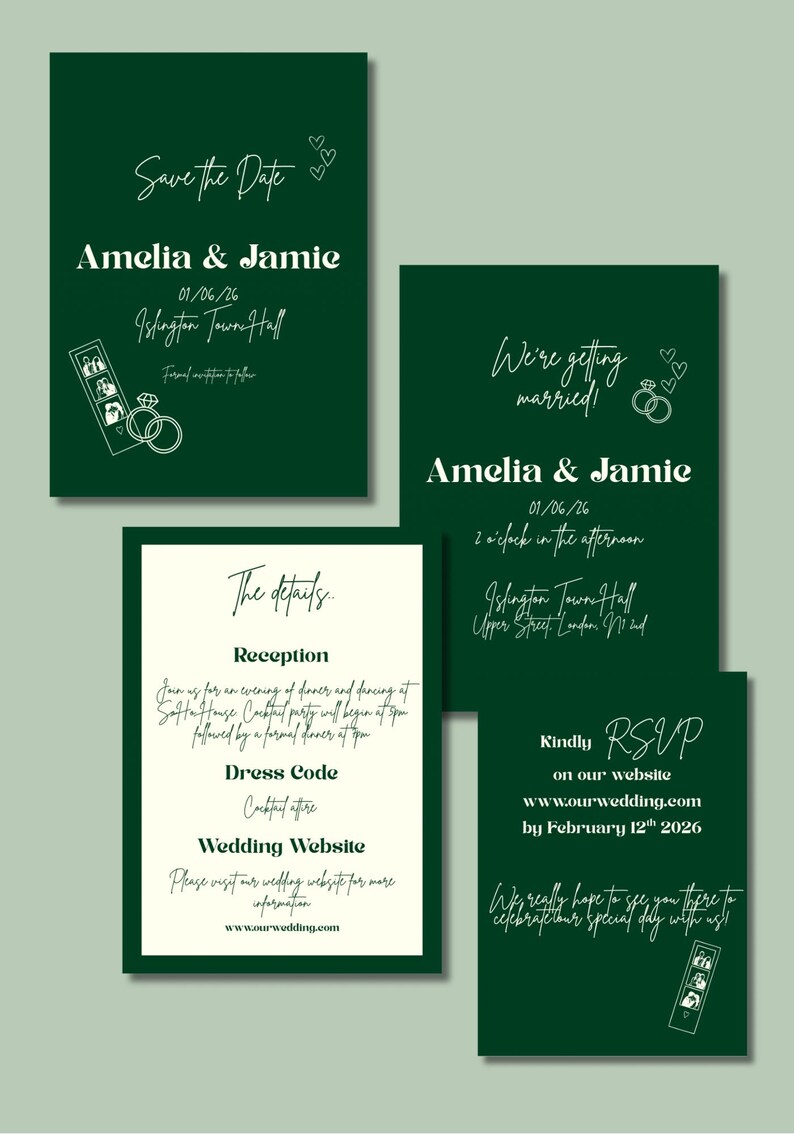 Editable Wedding Stationery Bundle Template | Emerald Green Wedding ...