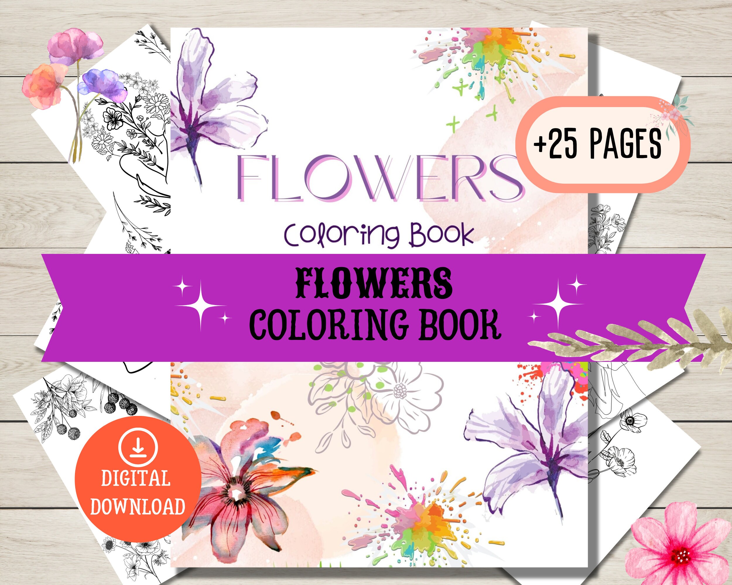 Flower Coloring Book 25 Flower Coloring Sheets Printable PDF Instand ...