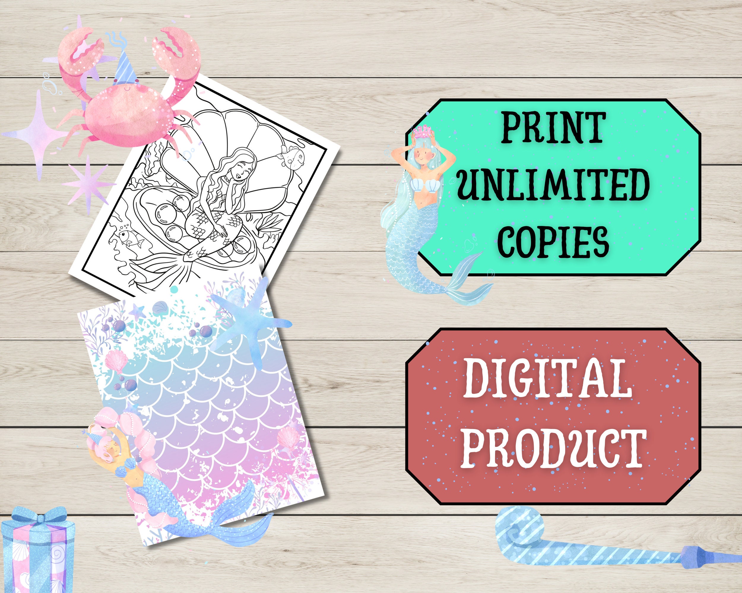 Printable Mermaid Coloring Pages, 25 Pages Coloring Pages for Kids ...