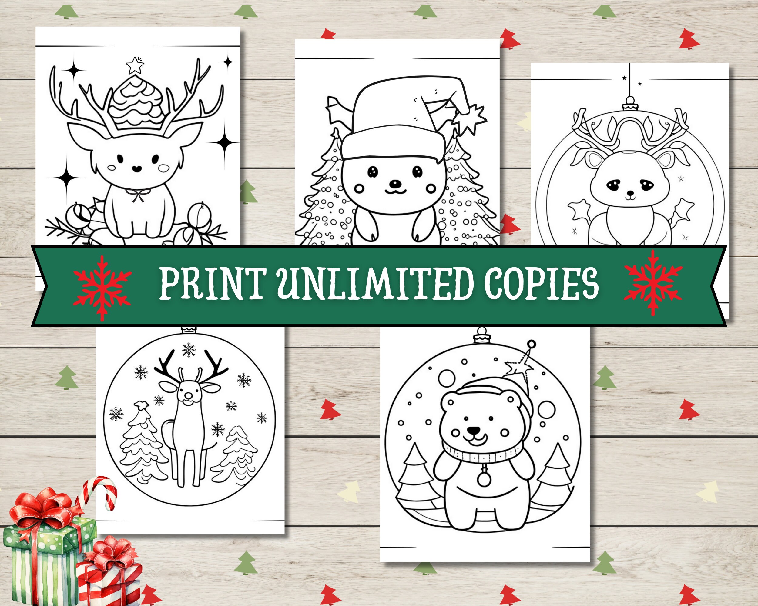 52 Pages Kawaii Christmas Coloring, Digital Pages, Christmas Coloring ...