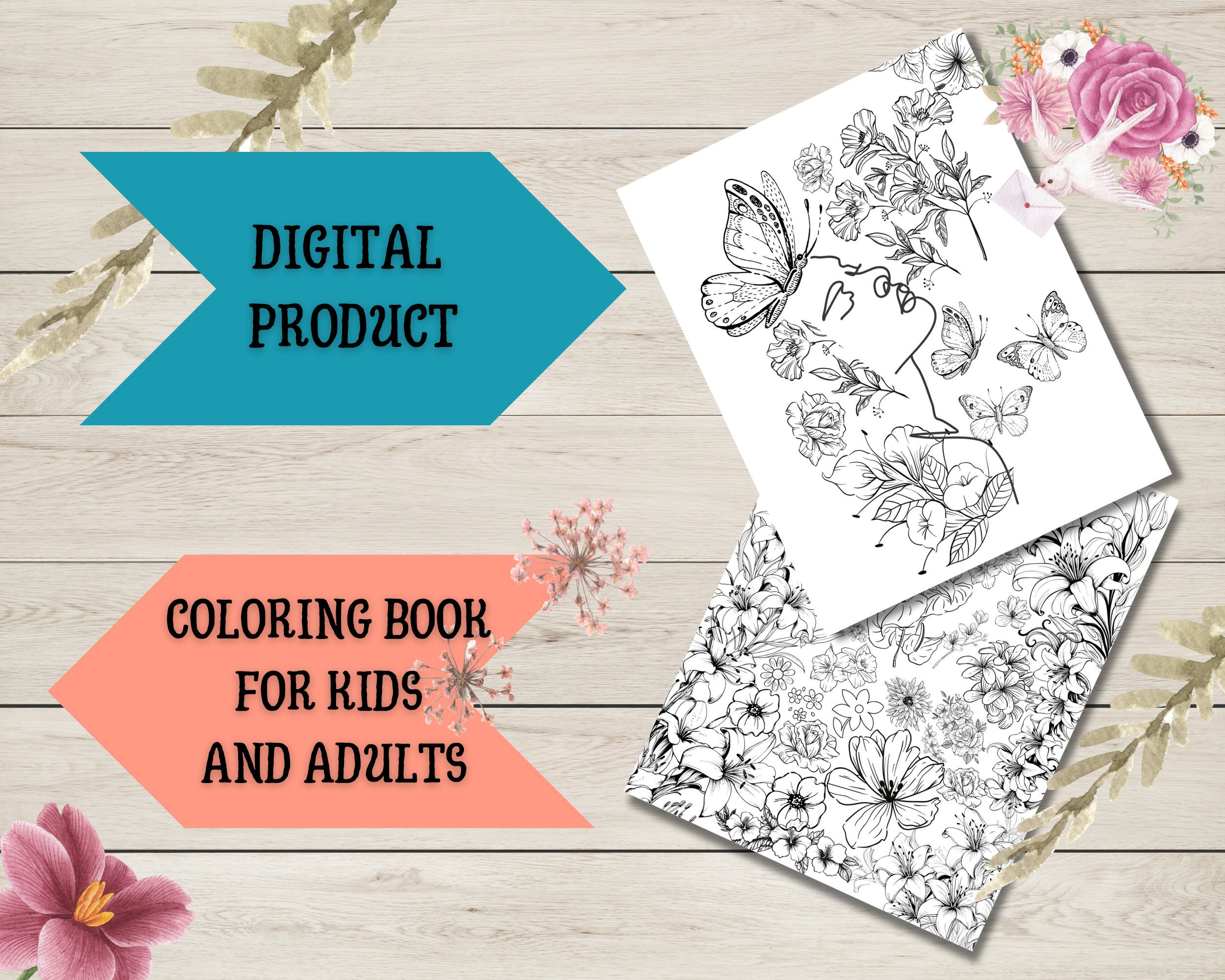 Flower Coloring Book 25 Flower Coloring Sheets Printable PDF Instand ...