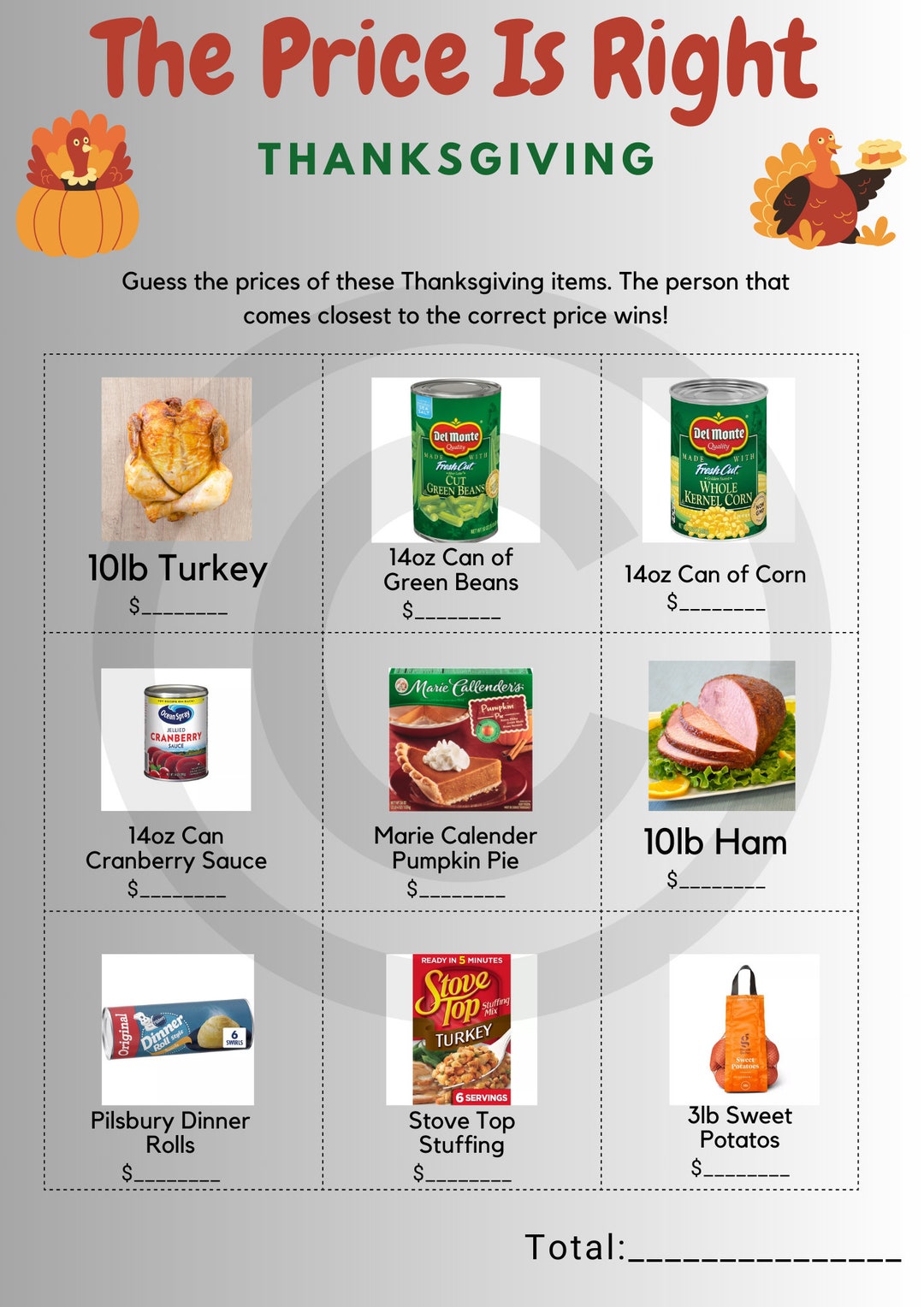 The Price is Right Thanksgiving Edition - Etsy