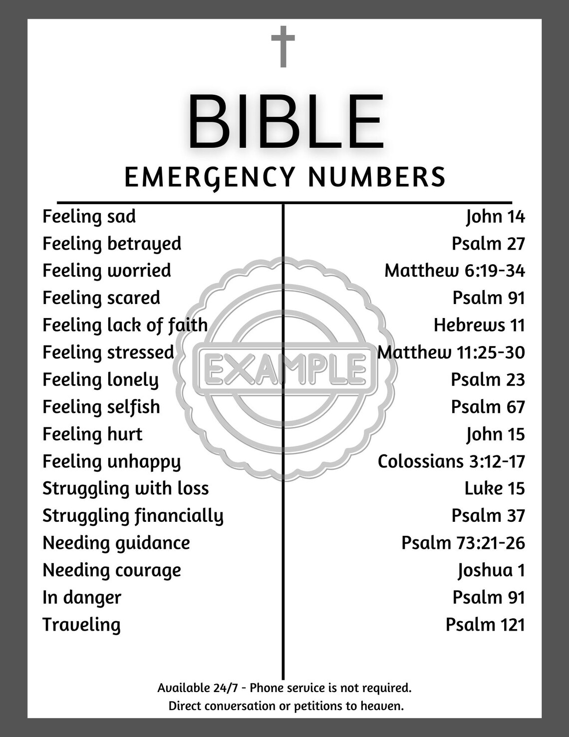 Bible Emergency Contact List, Bible Emergency Numbers, Scripture Verses ...