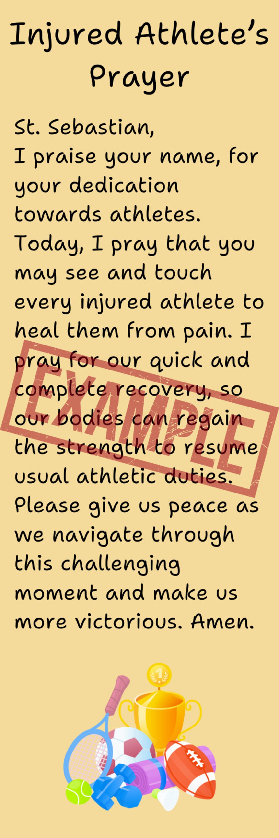 The Injured Athlete's Prayer Bookmark, Prayer for an Injured Athlete ...