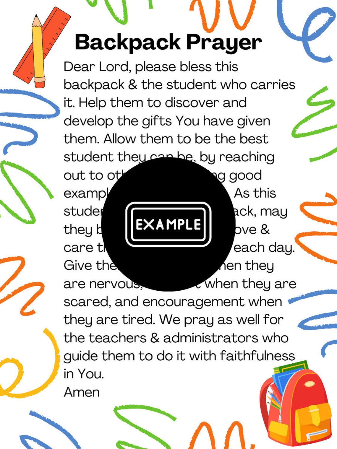 Backpack Blessing or Prayer, Backpack Prayer Tag - Etsy