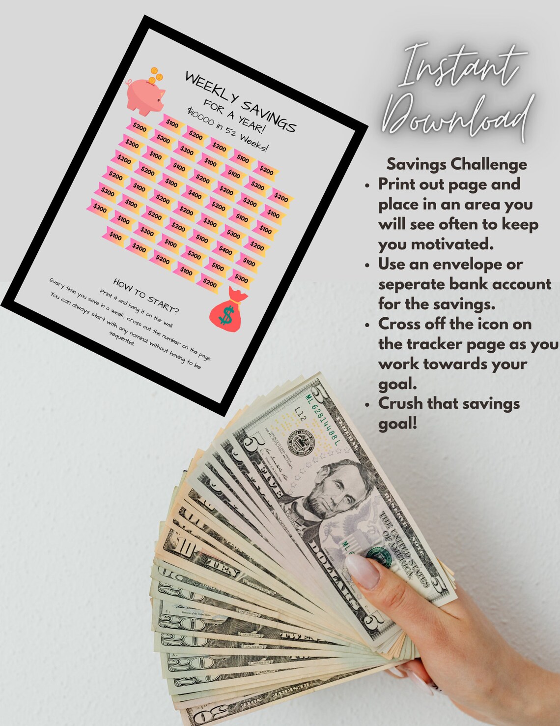 52 Week Savings Challenge Printable. Savings Goal and Guide. Budget ...