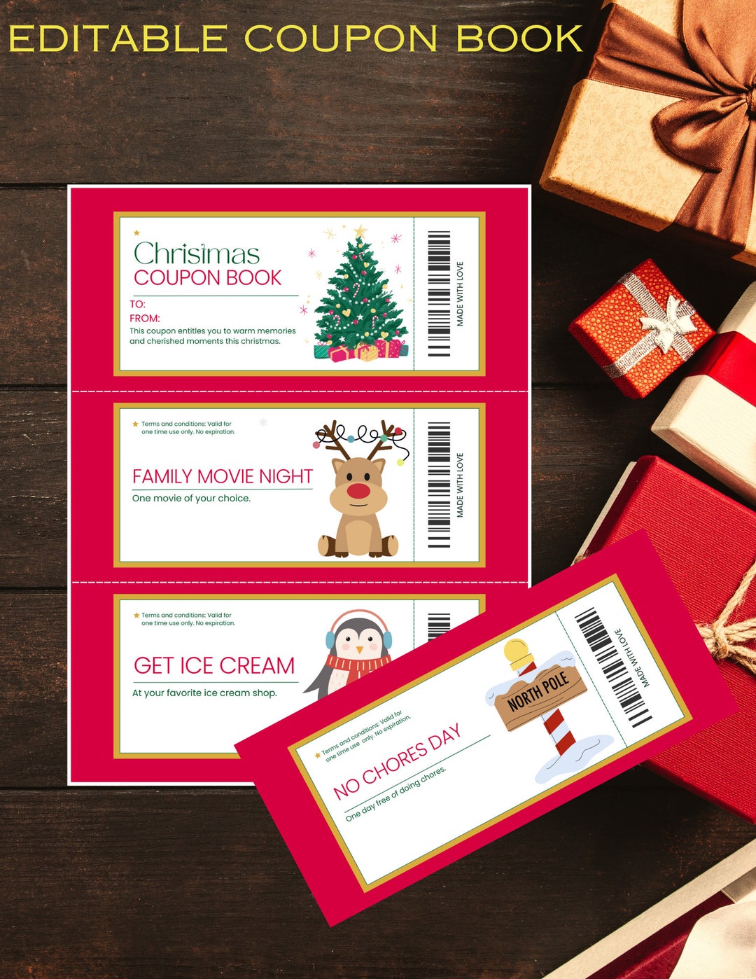 Editable Christmas Coupon Book for Kids - Editable Template Coupon Book ...