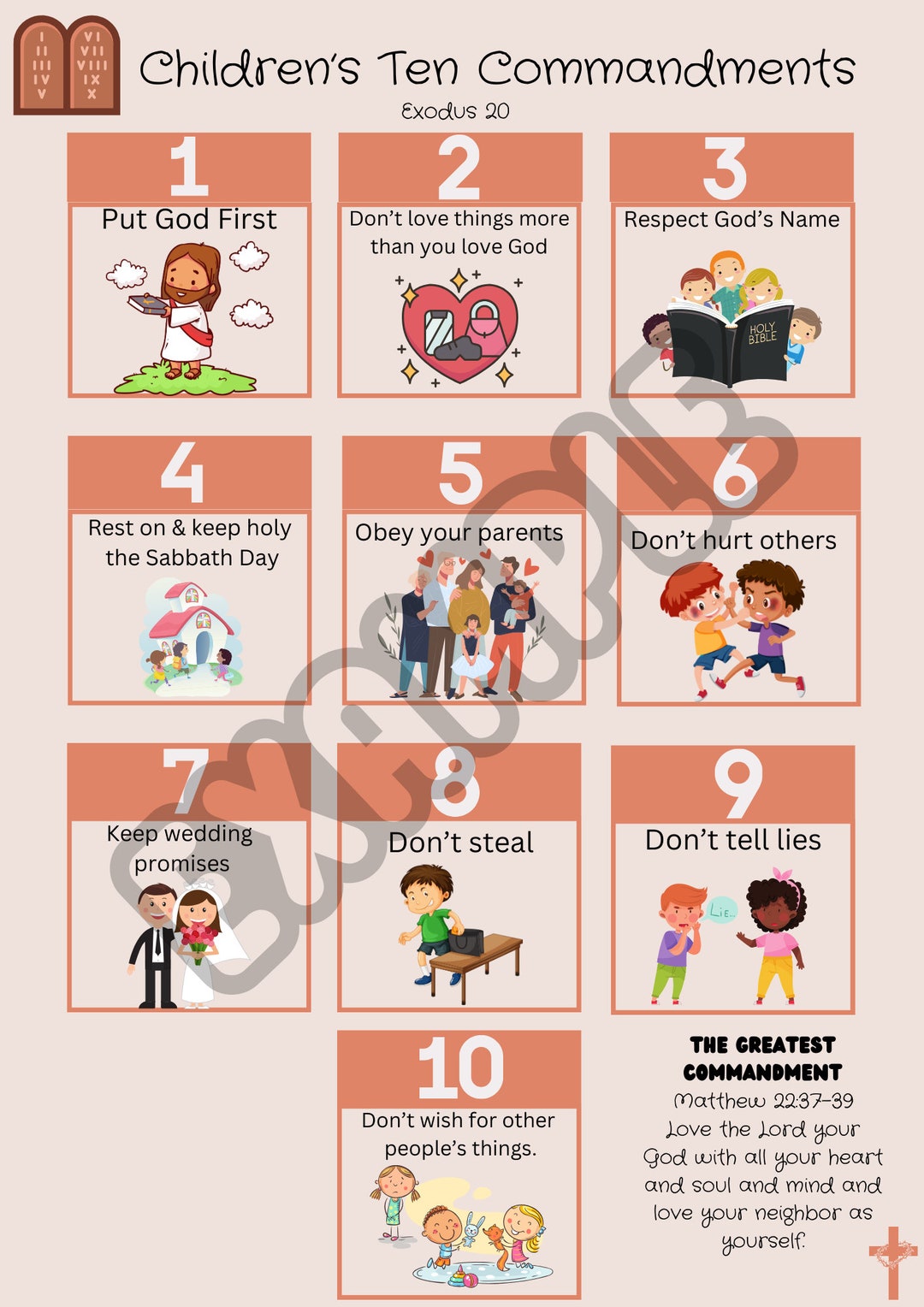 Children's Ten Commandments, the Ten Commandments Printable - Etsy