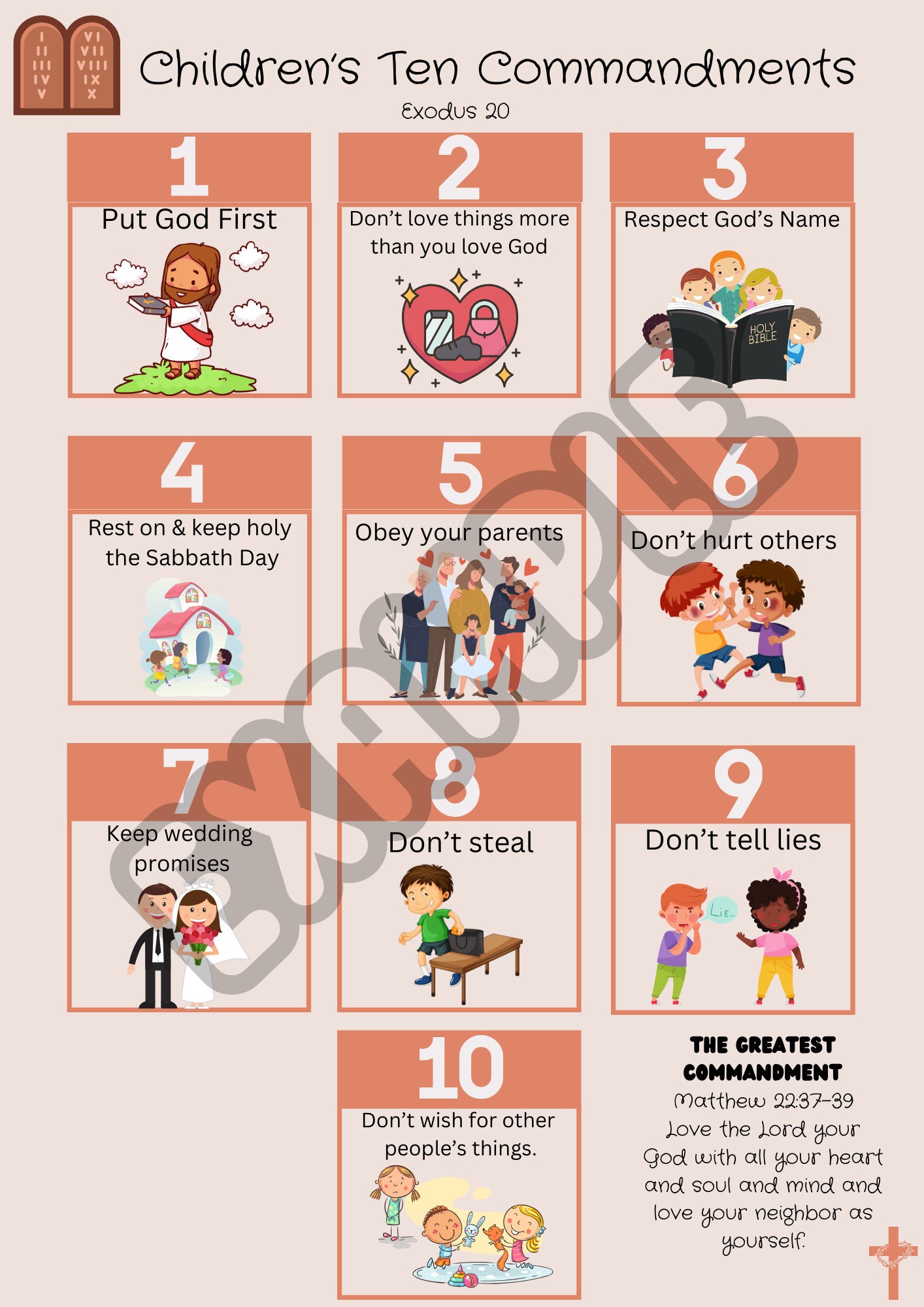 Children's Ten Commandments, the Ten Commandments Printable - Etsy