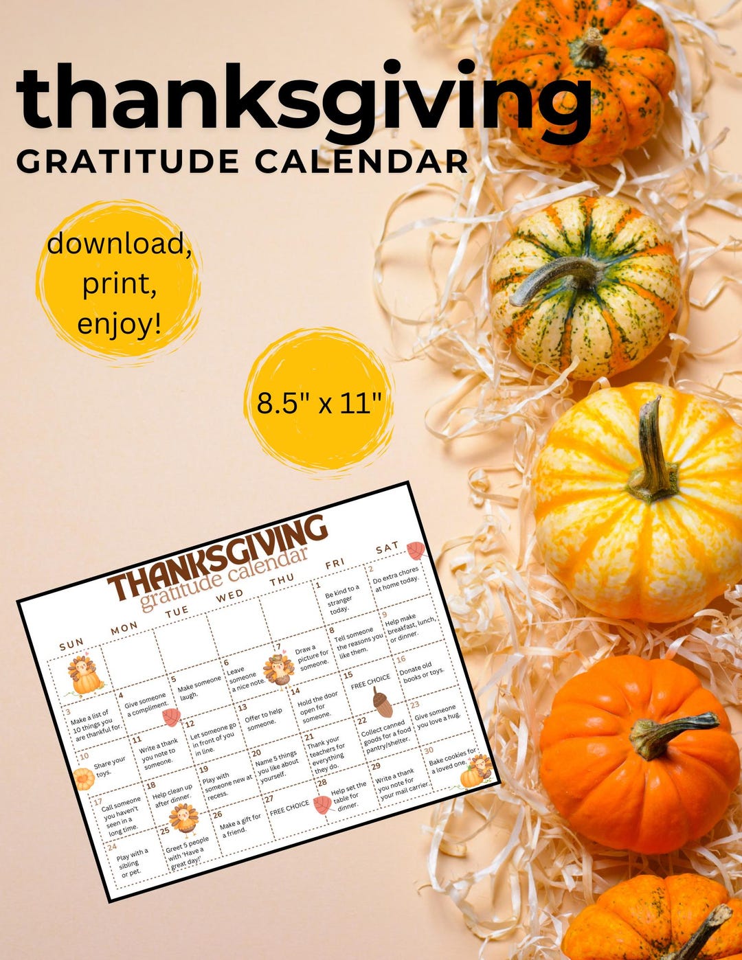Children’s Thanksgiving Gratitude Calendar, Gratitude Challenge ...