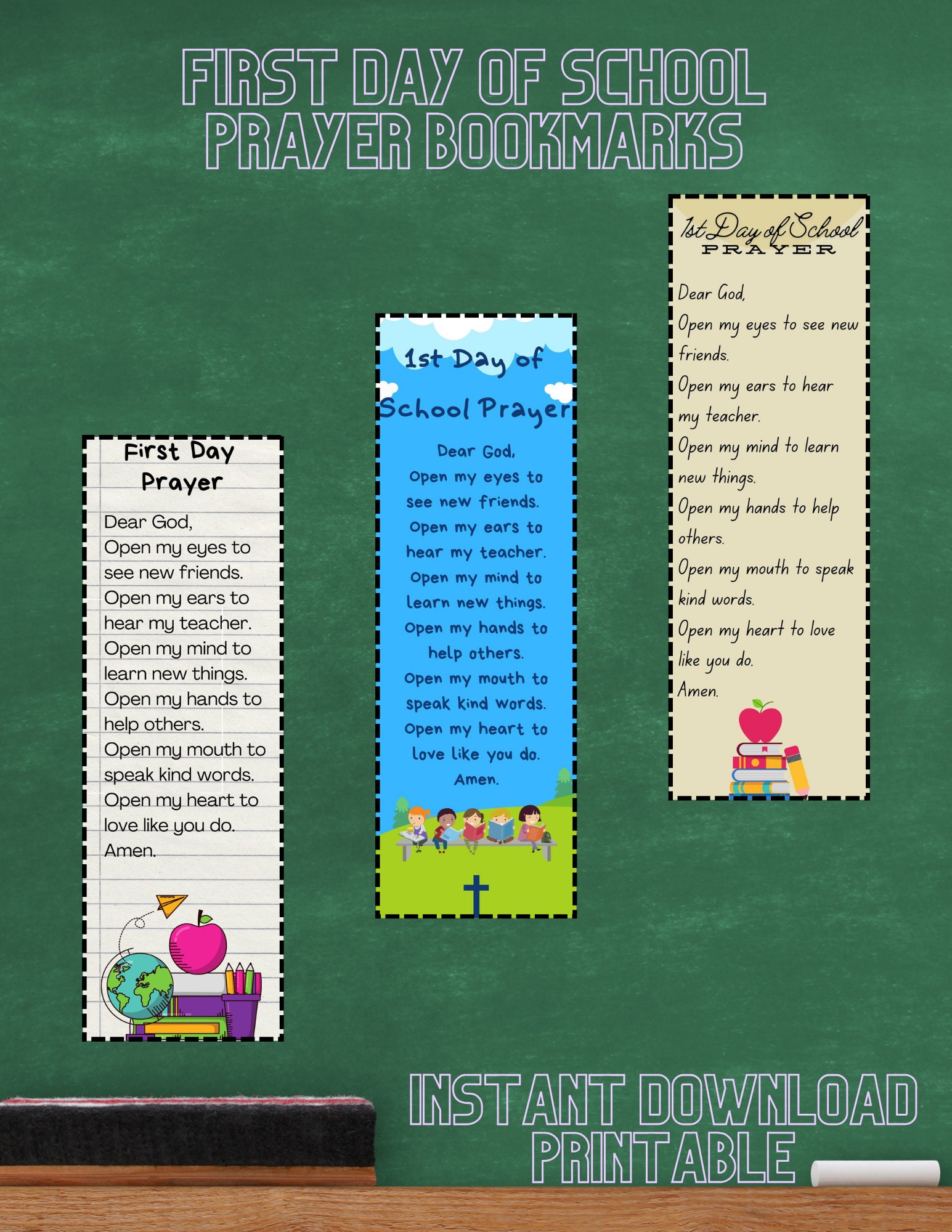 First Day of School Prayers, First Day of School Bookmarks, School ...