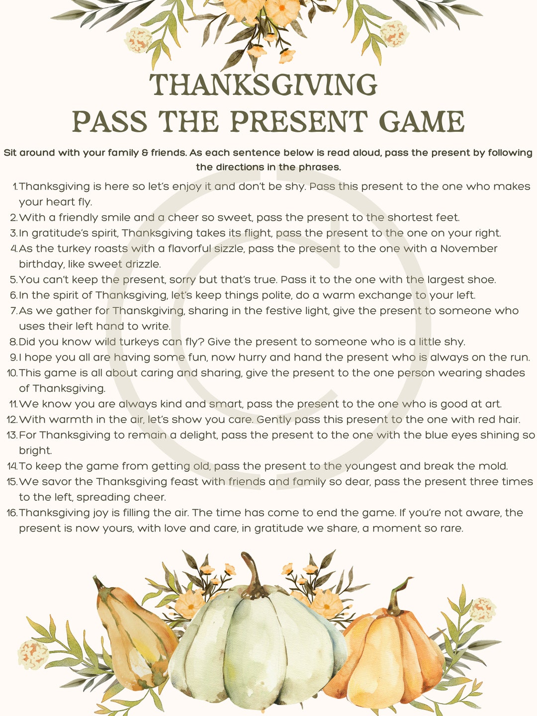 Pass the Present Game Thanksgiving - Etsy Canada