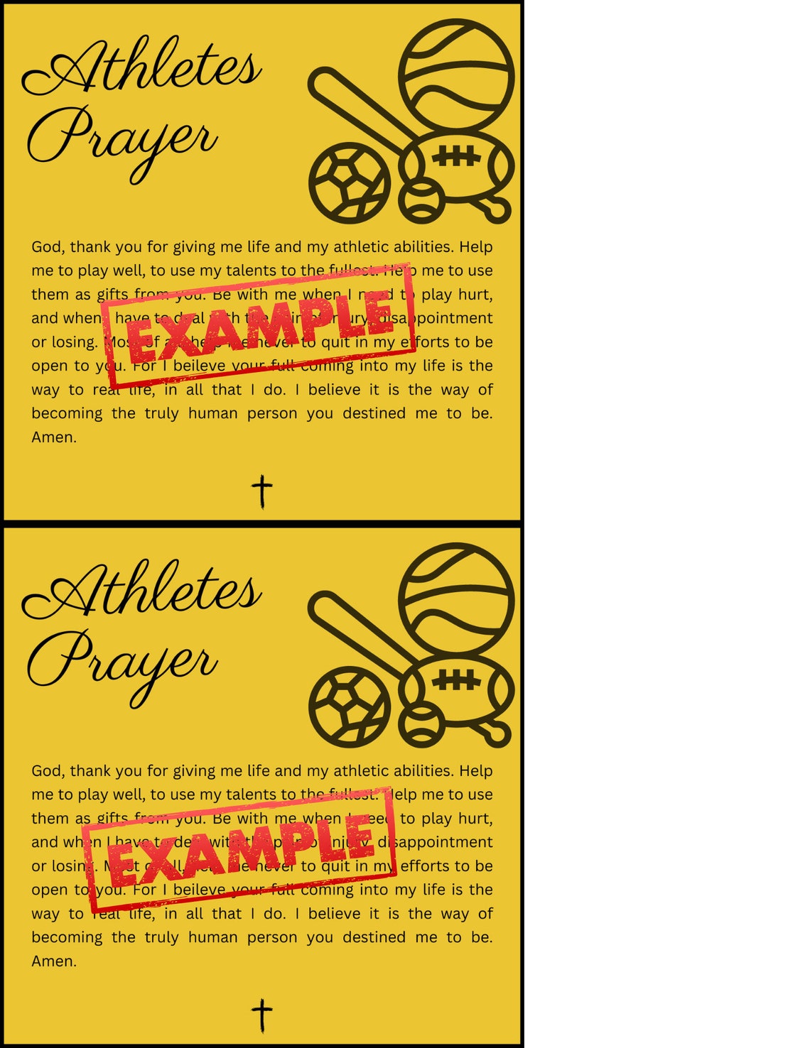Athlete's Prayer, 4x4 Instant Download Athlete's Prayer, Sports Prayer ...