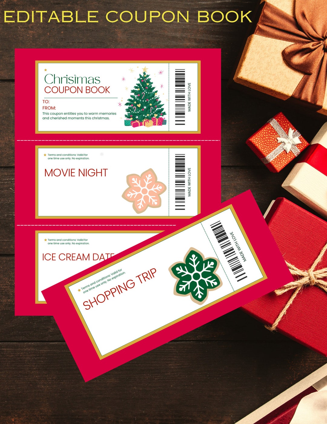Editable Christmas Coupon Book for Couples Editable Template - Etsy