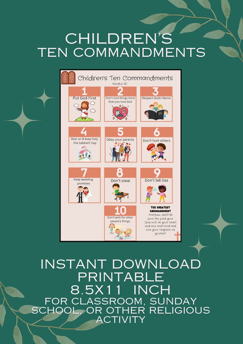 Children's Ten Commandments, the Ten Commandments Printable - Etsy