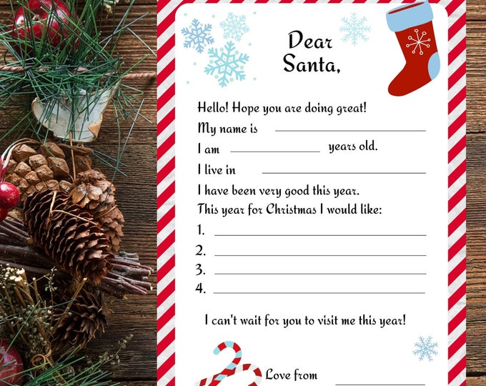 Letter to Santa PRINTABLE / Kids Letter to Santa / Santa Letter/ Dear ...