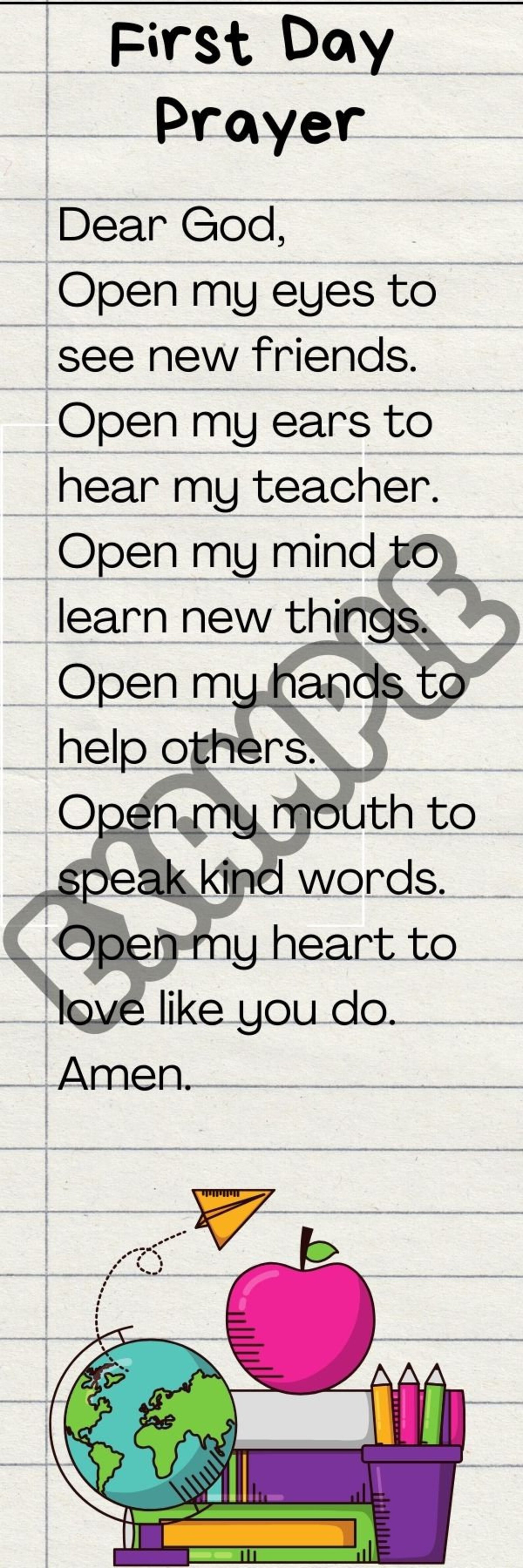 First Day of School Prayers, First Day of School Bookmarks, School ...