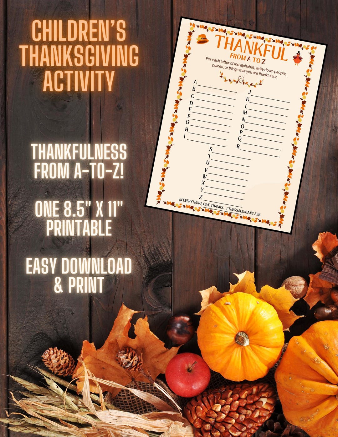 Thankful A to Z Activity, Thanksgiving Activity, Children's ...