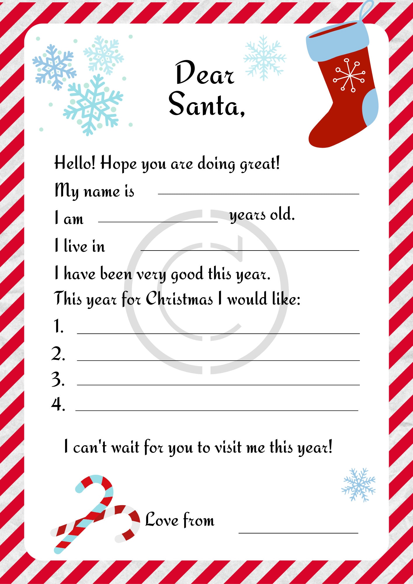 Dear Santa Letter Printable, Letter to Santa Printable - Etsy
