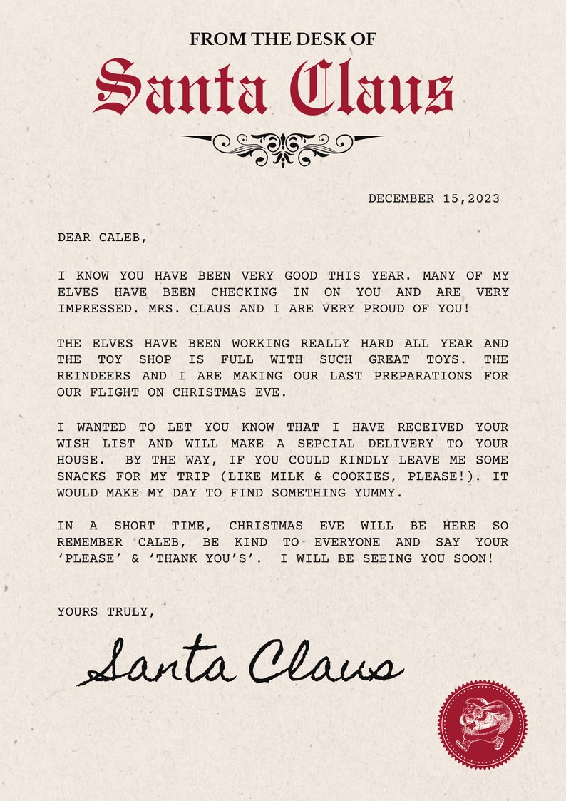Personalizable Santa Letter - Etsy