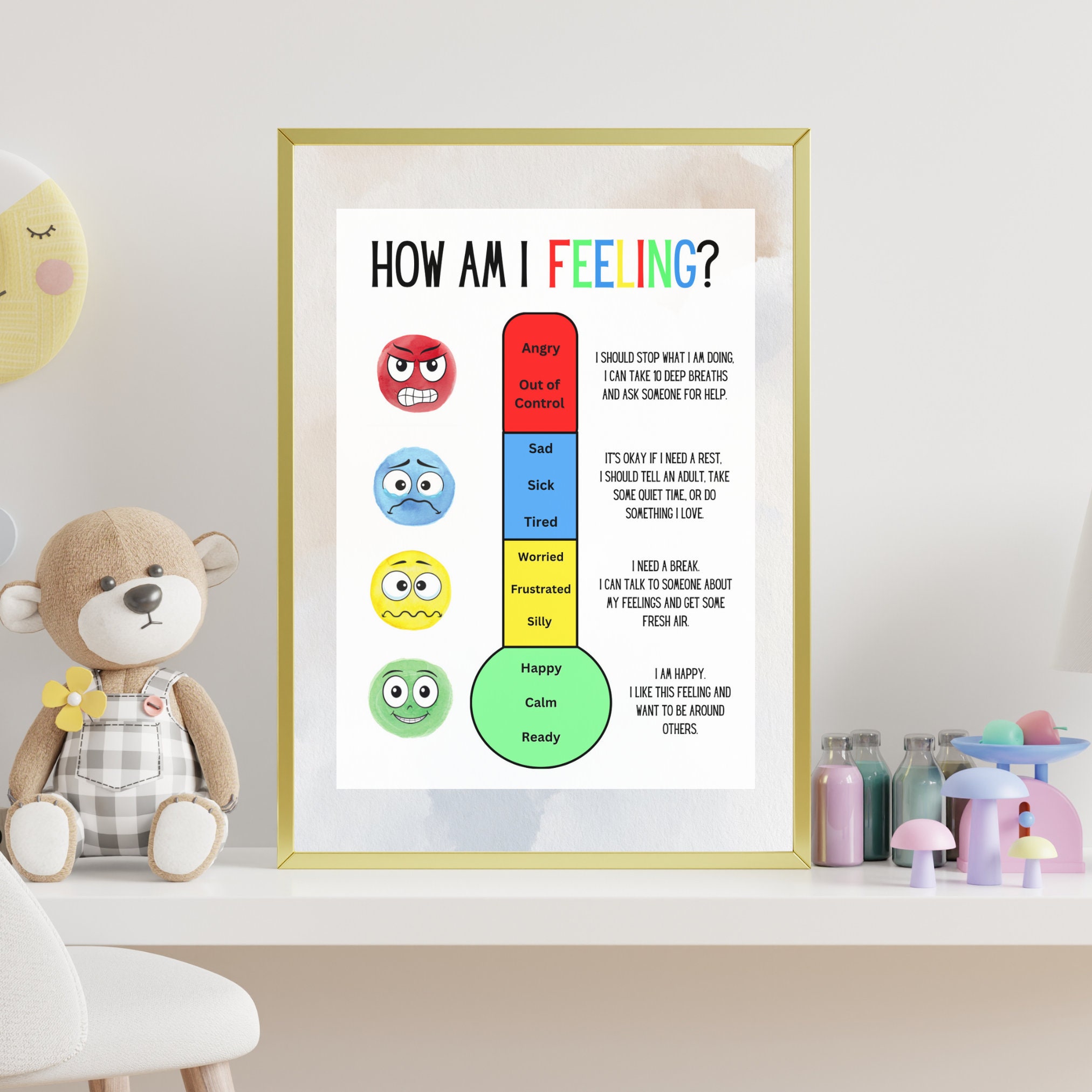 Feelings Thermometer 12 Flashcards, Emotional Regulation, Feelings ...
