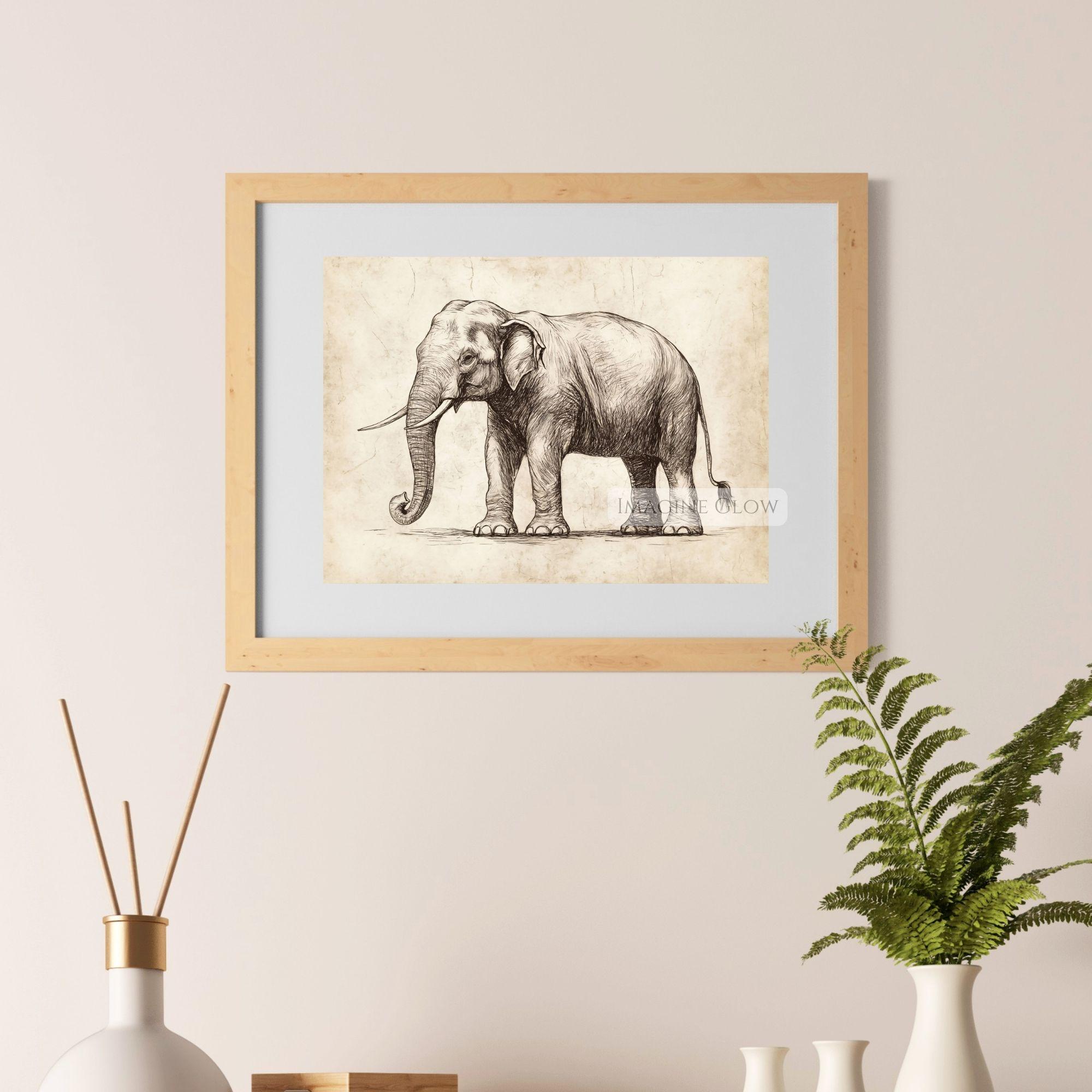 Vintage Elephant Sketch Art Print: Hand-drawn Wildlife (digital ...