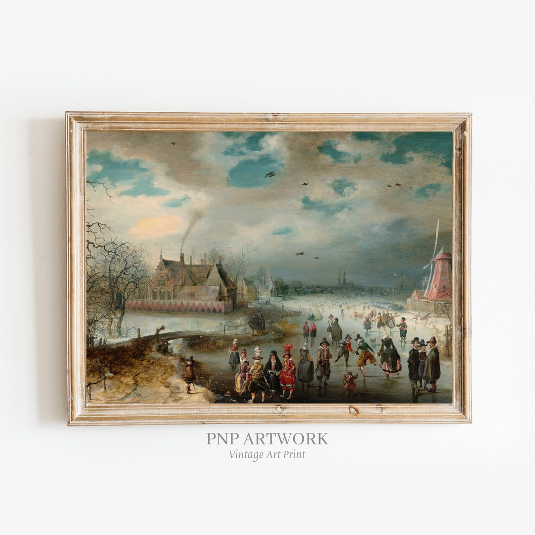 Skating in Amstel River Painting, Netherland, Antique Printable Art ...