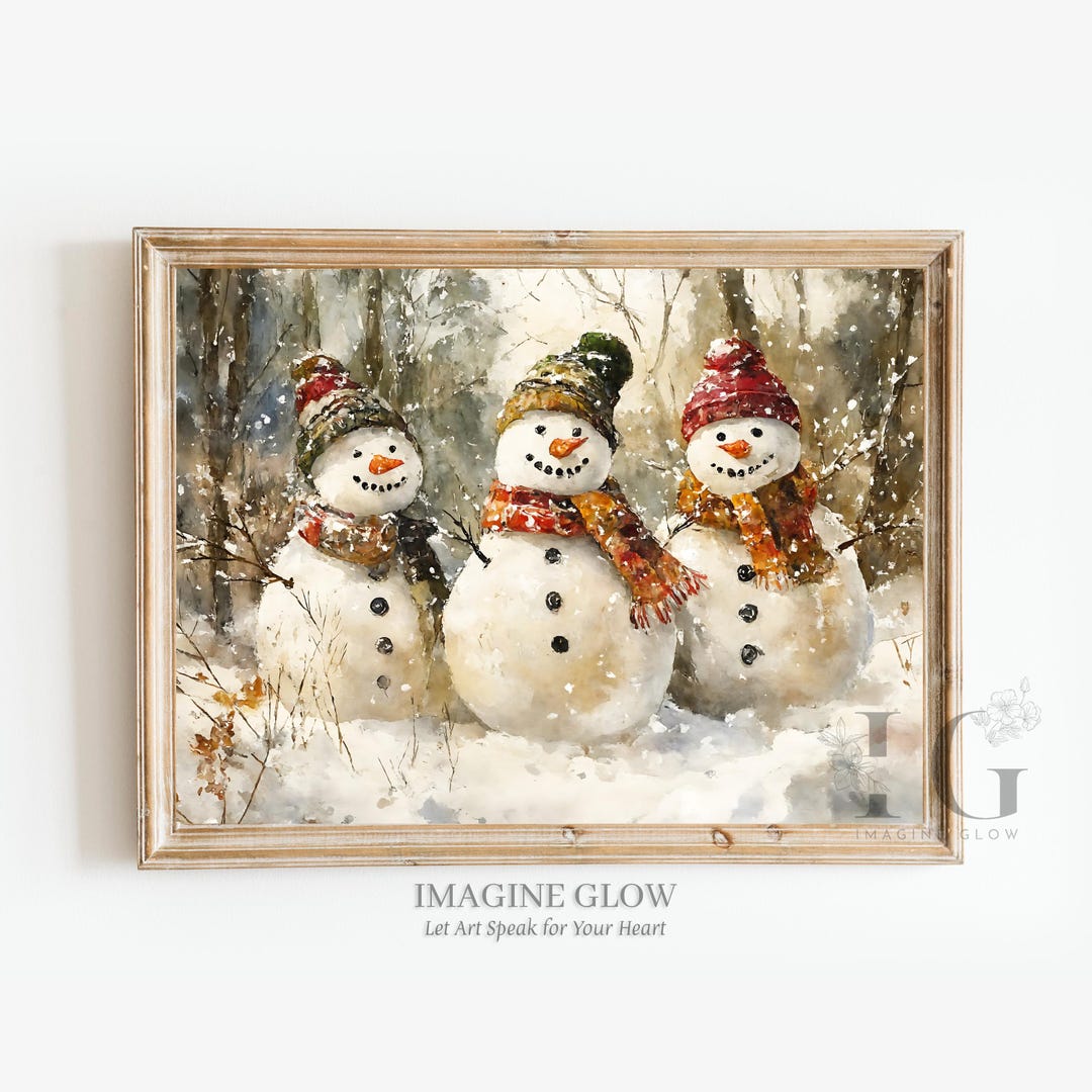 Vintage Snowman Print Winter Printable Painting Seasonal Decor Instant ...