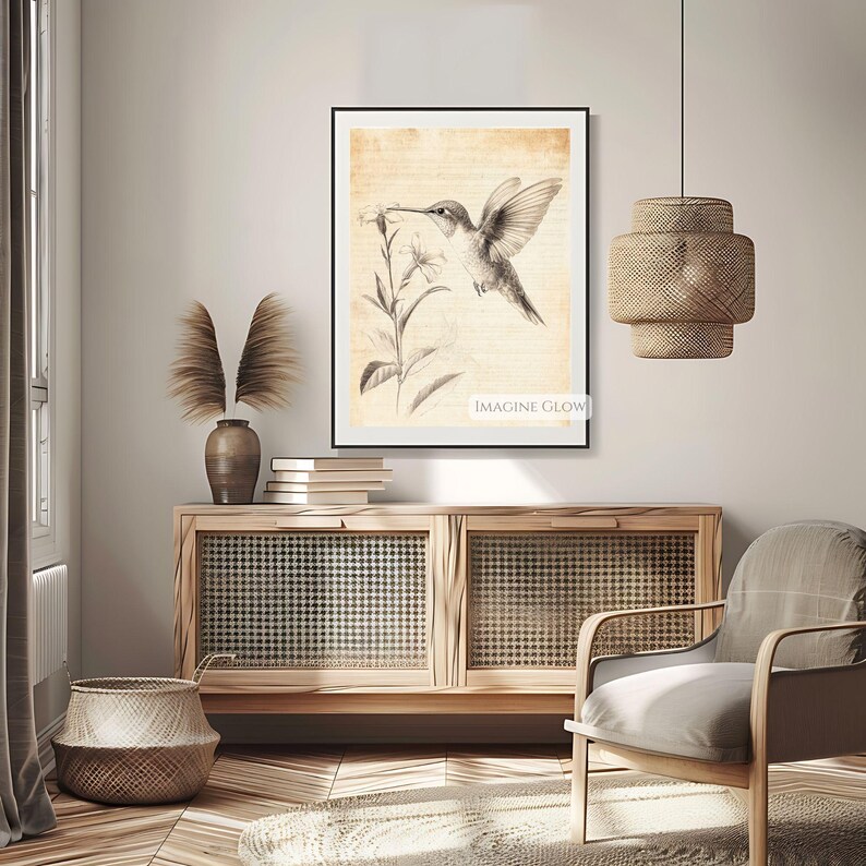 Hummingbird Sketch Print - Bird Sketch Spring Wall Art - Vintage Spring ...