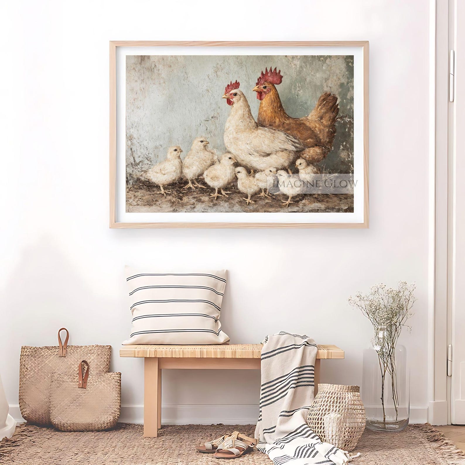 Vintage Chicken and Chicks Art Print: Rustic Farmhouse Decor (digital ...