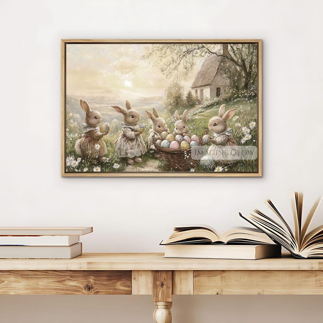 Victorian Rabbits in Spring Meadow Art Print Vintage Easter Eggs Poster ...
