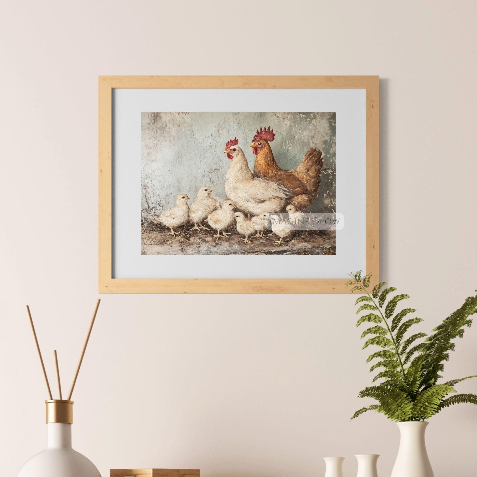 Vintage Chicken and Chicks Art Print: Rustic Farmhouse Decor (digital ...