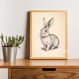 Bunny Sketch Art Print Vintage Rabbit Wall Art Rustic Cute Bunny ...