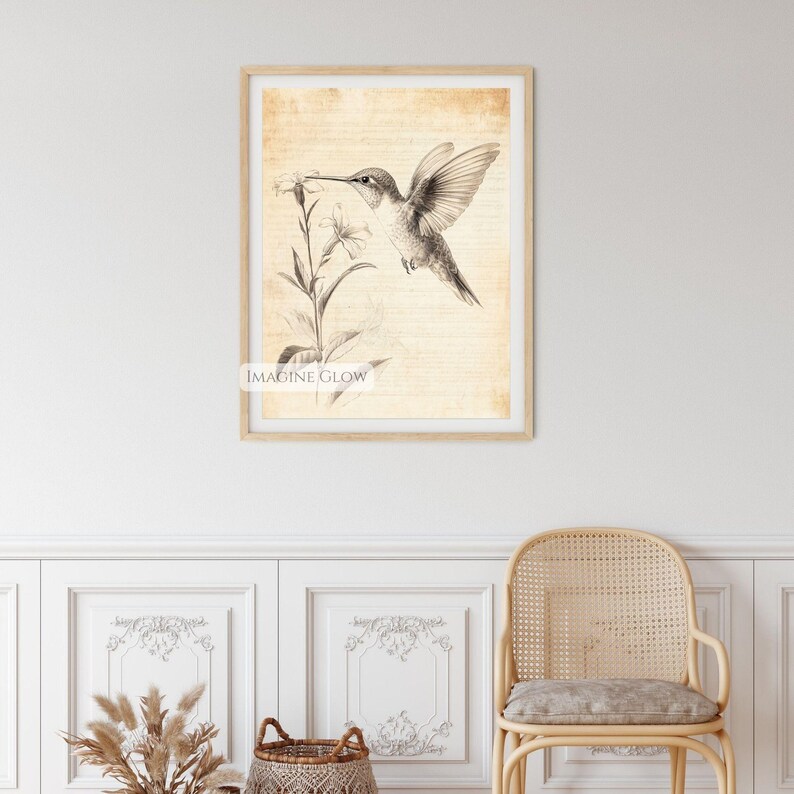 Hummingbird Sketch Print - Bird Sketch Spring Wall Art - Vintage Spring ...