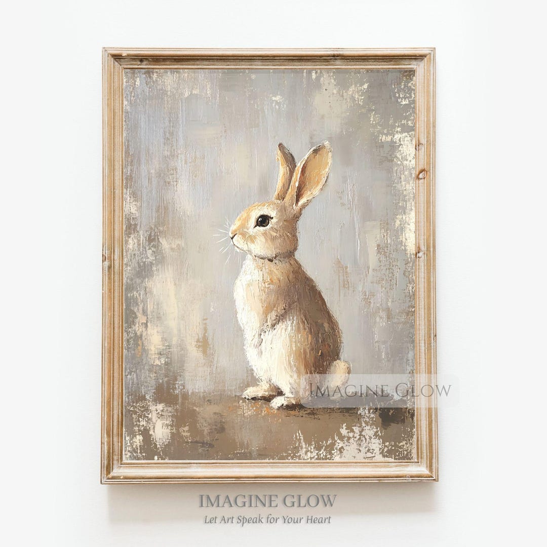 Bunny Painting Vintage Rabbit Wall Art Print Antique Rabbit Wall Decor ...