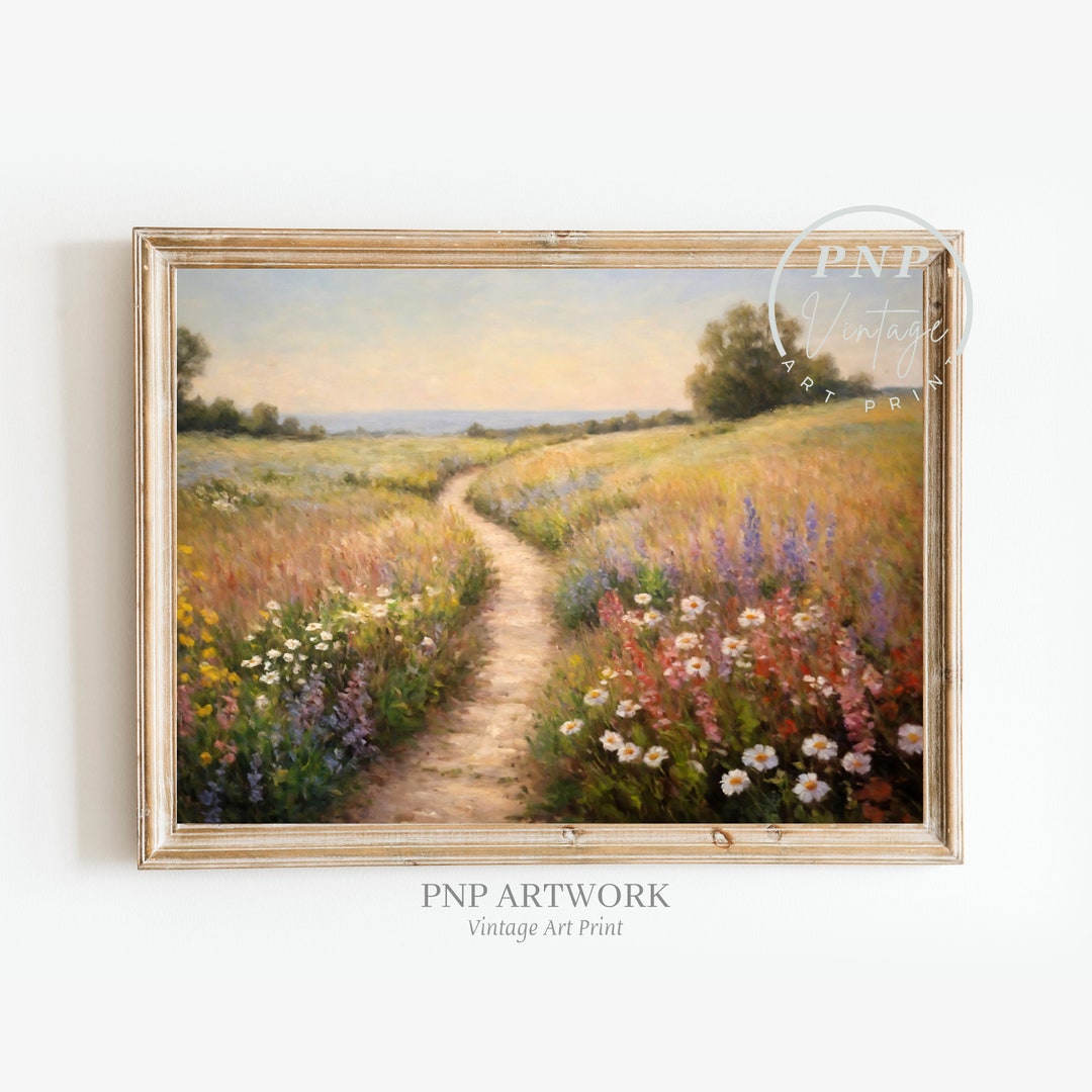 Printable Wildflower Field Landscape | Vintage Floral Print | Antique ...