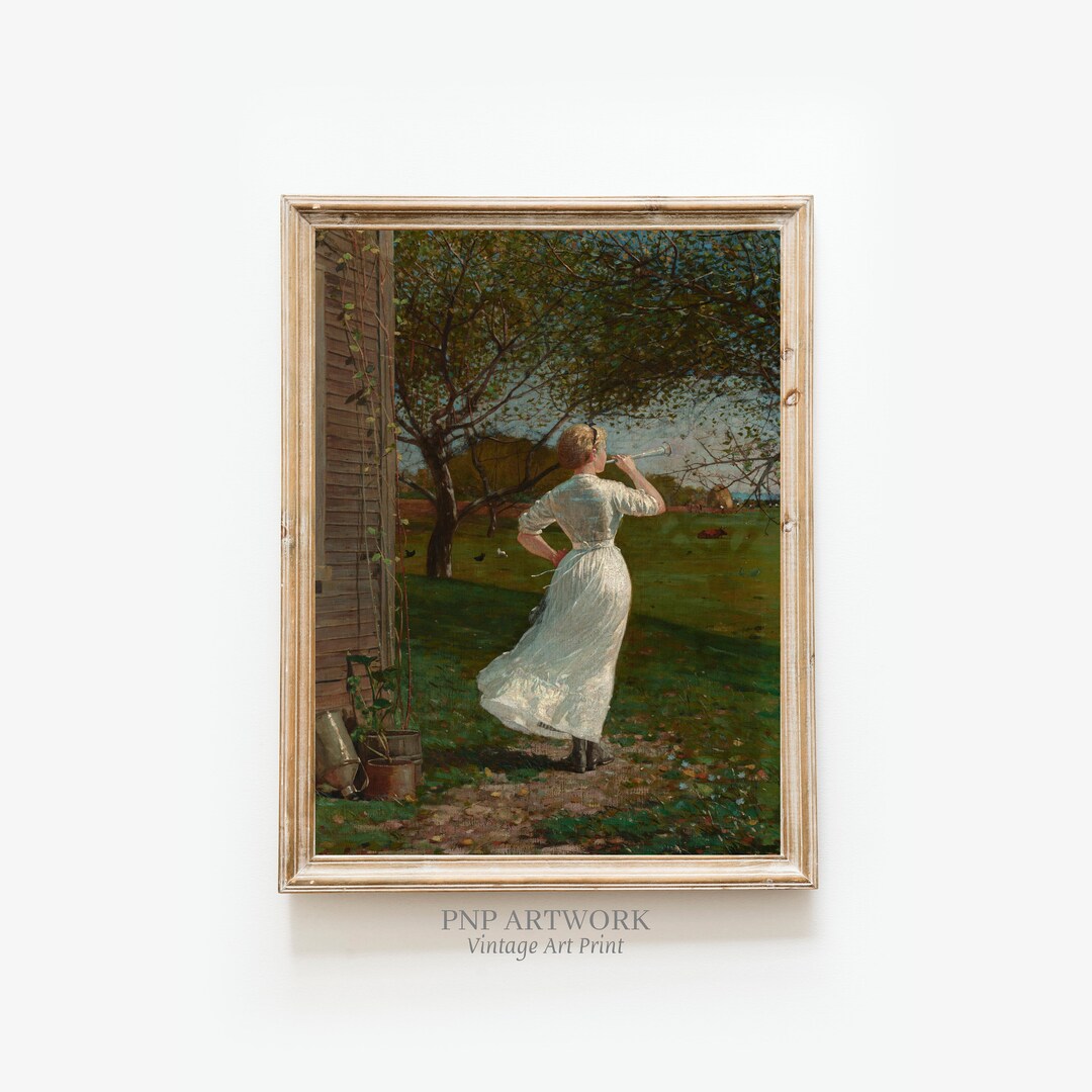 Lady Blowing Horn at Lawn Art Print, Antique Portrait, Printable ...