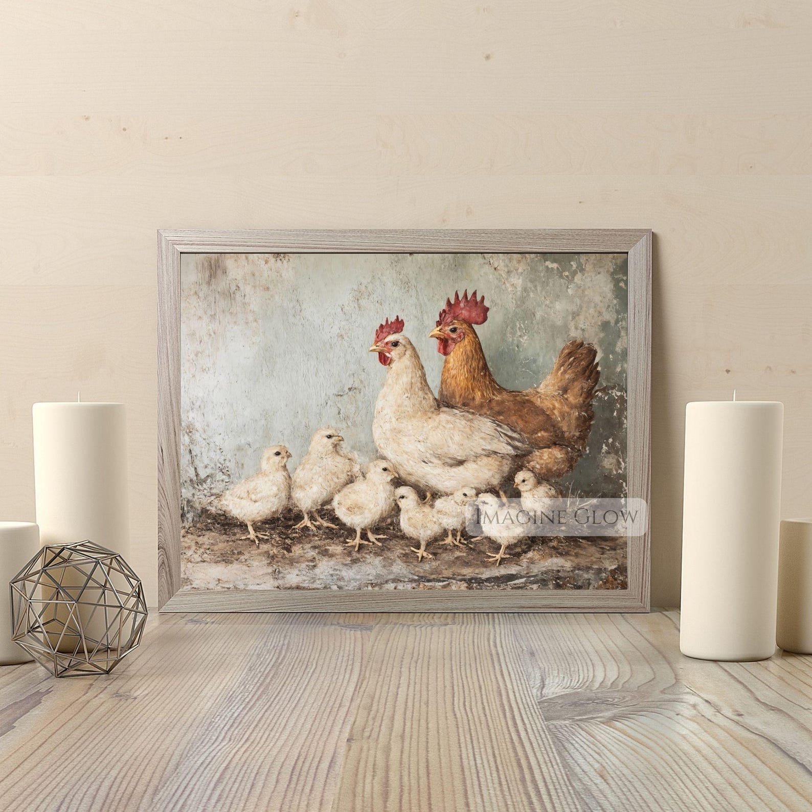 Vintage Chicken and Chicks Art Print: Rustic Farmhouse Decor (digital ...