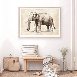 Vintage Elephant Sketch Art Print: Hand-drawn Wildlife (digital ...