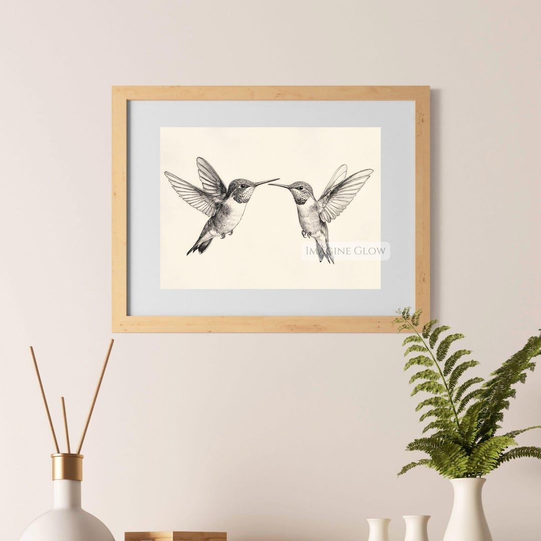 Two Hummingbirds Sketch Art Print Vintage Bird Wall Art Antique Bird ...