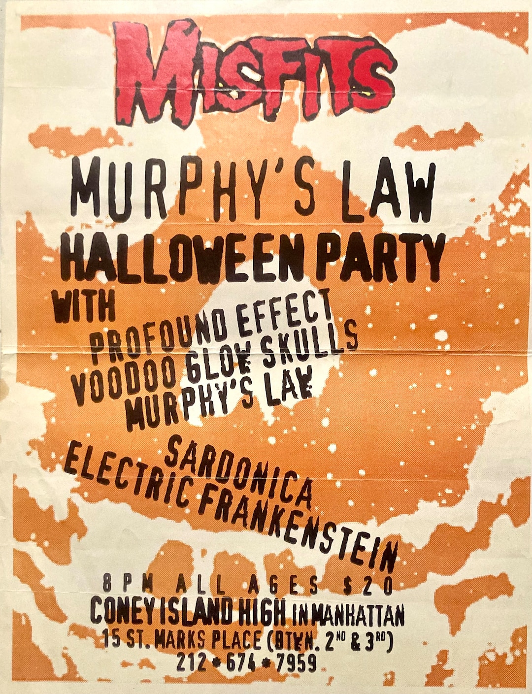 MISFITS MURPHYS LAW Ultra Rare Vintage 1995 Poster 10/31/95 Coney ...
