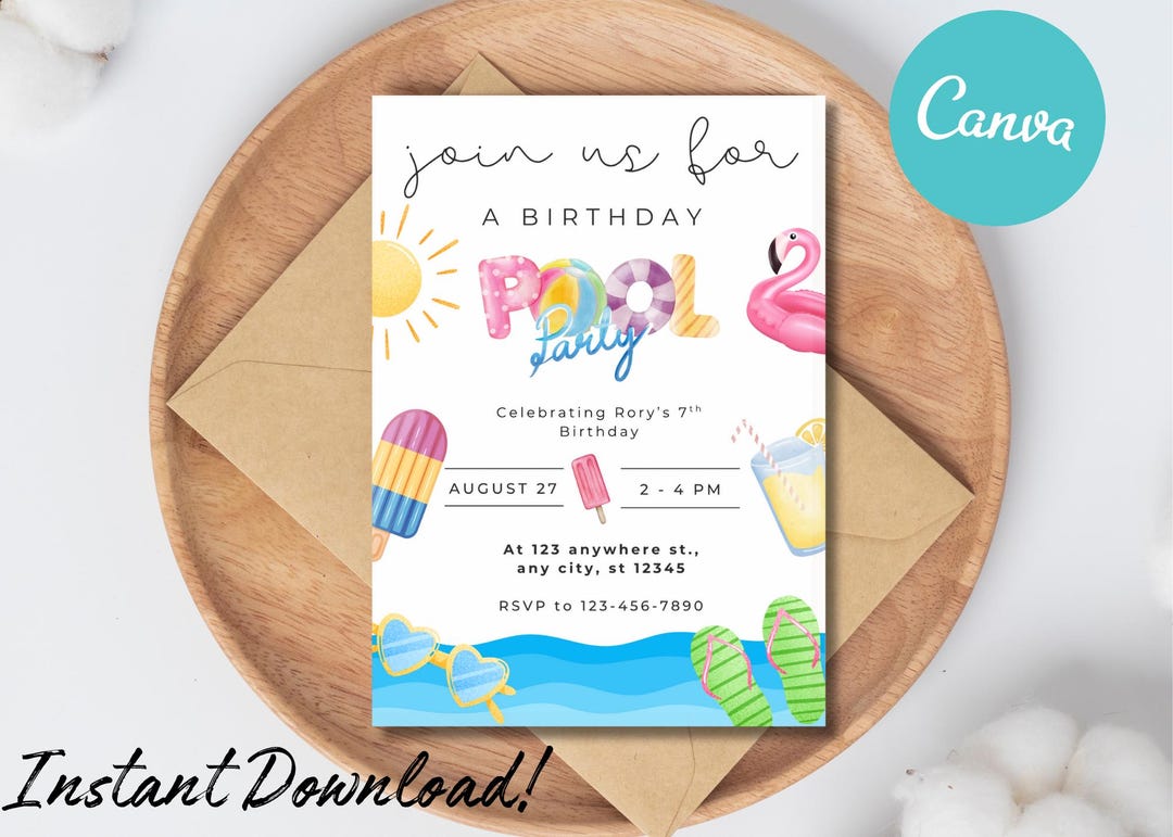 Summer Kids Birthday Party Invitation | Summer Birthday Party Invite ...